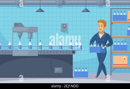 Dairy production cartoon composition with factory workers on background ...