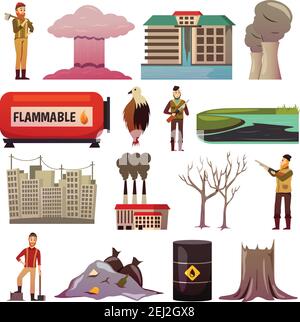 Man-made eco disasters orthogonal infographic poster with harmful toxic ...