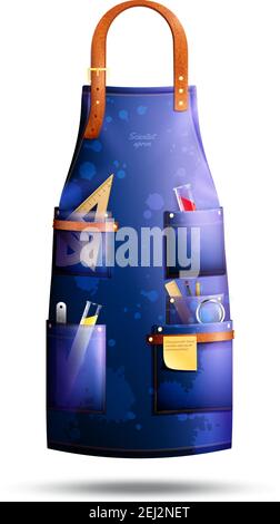Realistic blue spotted apron of scientist with leather elements and ...