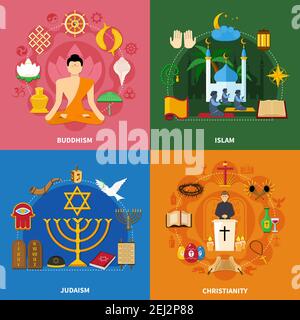 Religious vector icons buddhism, judaism, shintoism and hinduism world ...