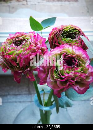 Bouquet of beautiful ranunculus flowers, closeup. Banner design Stock ...