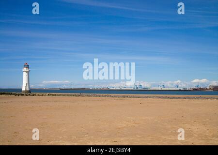 new brighton lighthouse and beach on the wirral Stock Photo - Alamy