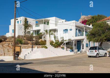 Folegandros Island, Chora, Greece - 25 September 2020: A narrow side ...