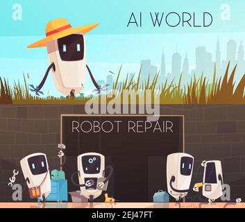 Funny smart robots, vector cartoon illustration Stock Vector Image ...