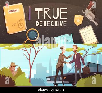 Crime investigation flat horizontal banners with police experts and ...