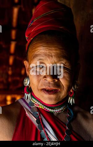 Old Kayan woman, Kayah village, Loikaw area, Kayah state, Myanmar (Burma), Asia Stock Photo - Alamy