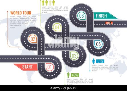 Road map infographics template. Winding road timeline illustration ...