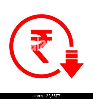 Cost reduction- decrease rupee icon. Vector symbol isolated on background Stock Vector Image ...