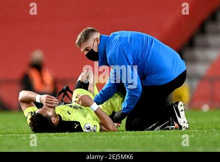 Newcastle United's Joelinton receives treatment for an injury during ...