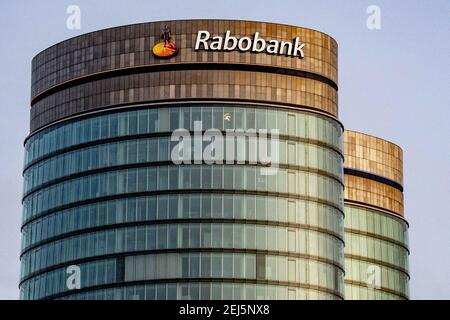 The Dutch Rabobank logo on the headquarters building in the city of ...