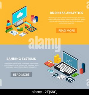 Business investment infographic horizontal banners with financial ...