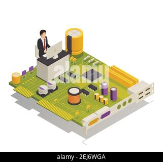 digital equipment semiconductor manufacturing isometric icon vector ...