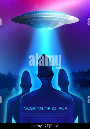 UFO - alien spaceship with blue lights. isolated on background. Vector ...