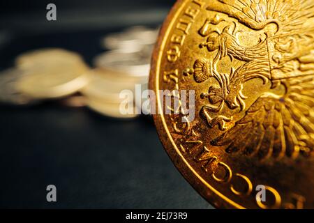 Russian rouble coin on dark background close up Stock Photo - Alamy