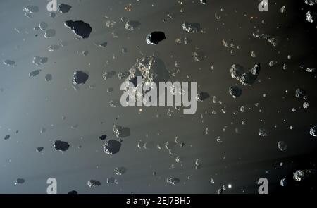 Asteroid Belt. Located between the orbits of Mars and Jupiter, 3d ...