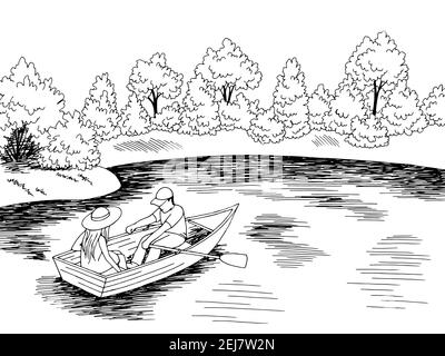 man and woman rowing a boat vector illustration Stock Vector Image ...