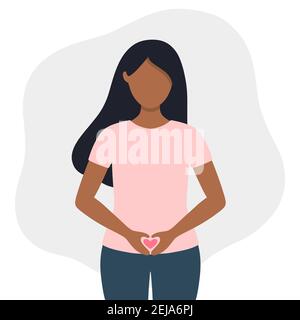 PMS and premenstrual syndrome concept. Young irritated Woman cartoon character standing ...