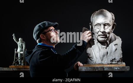 Sculptor Andrian Melka at his studio in York, working on a clay ...