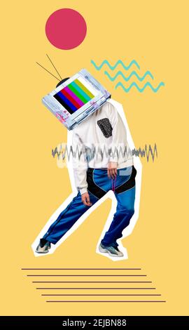 Contemporary art collage. Dancing man with optical illusion design ...