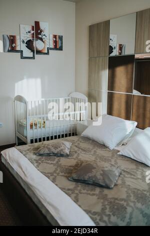 BRCKO, BOSNIA AND HERZEGOVINA - Feb 16, 2021: Details of bedroom in ...