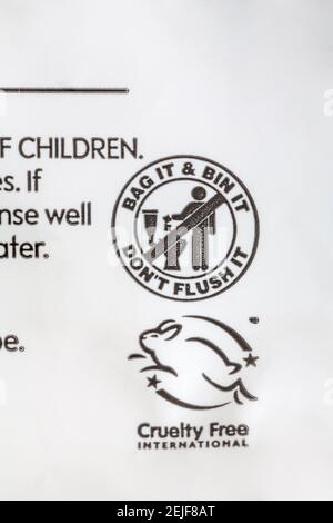 do not flush symbol on pack of essential Waitrose 4 in 1 facial ...