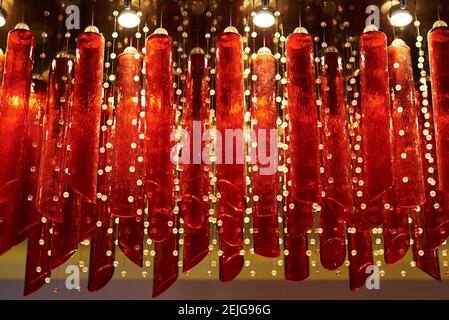 Red lanterns lamp hanging down from the ceiling Stock Photo - Alamy