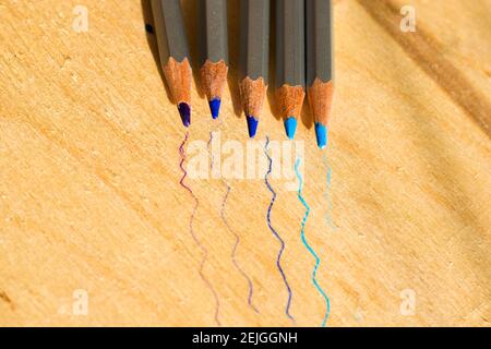 The pencils on the table, gradient of blue pencils Stock Photo - Alamy