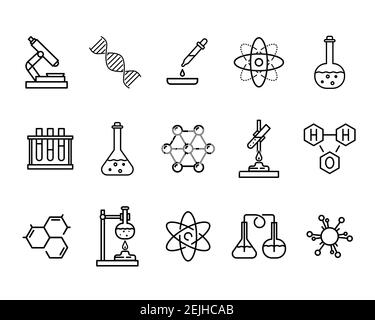 Chemistry set flat icons. Pictogram for web. Line stroke. Science ...