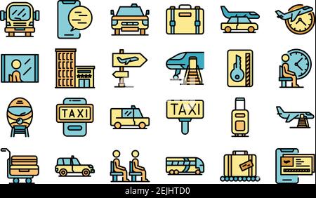 Airport transfer icons set. Outline set of airport transfer vector ...