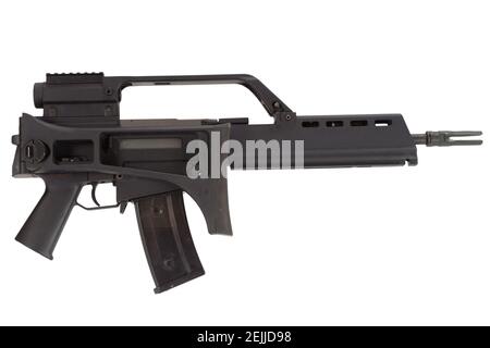 modern german army assault rifle with folded stock isolated on a white ...