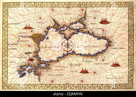 16th century map of the world. Published around 1590, this map shows ...