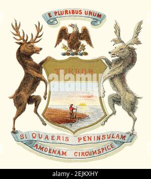 Michigan, state of United States of America. Elevation map colored in ...