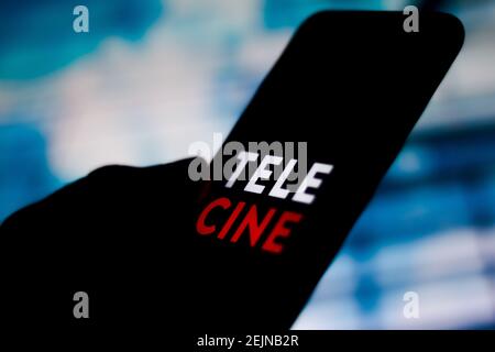 In this photo illustration a Telecine logo seen displayed on a ...