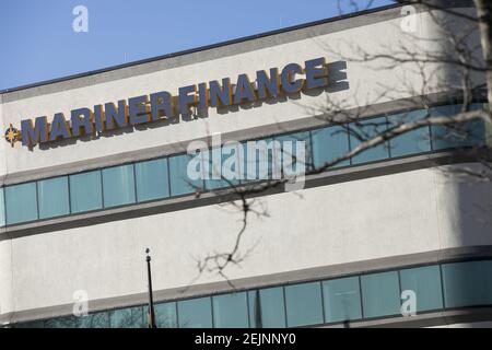 A logo sign outside of the headquarters of Mariner Finance in Baltimore ...