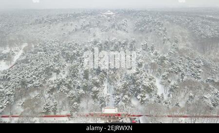An aerial view of Zhao Mausoleum, which is also known as Beiling, the ...