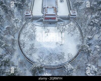 An aerial view of Zhao Mausoleum, which is also known as Beiling, the ...