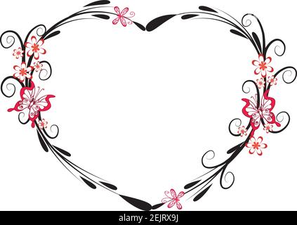 vector heart shape design flowers and butterfly border frame background ...