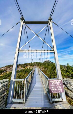 The mile high swinging bridge at Grandfather Mountain in the Blue Ridge ...
