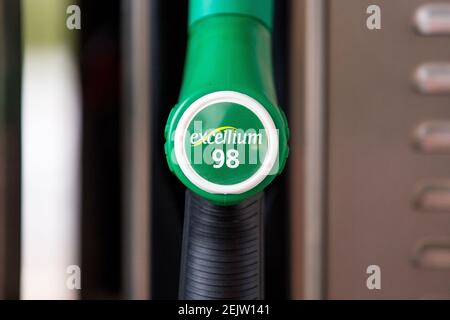 Excellium 98 fuel dispenser seen at the Total petrol station Stock ...