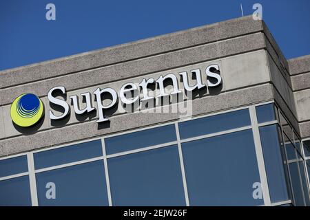 A logo sign outside of the headquarters of Supernus Pharmaceuticals in ...