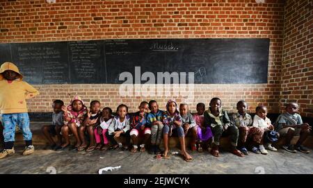 Rwandan primary school children in their classroom, Nyamata, Rwanda ...