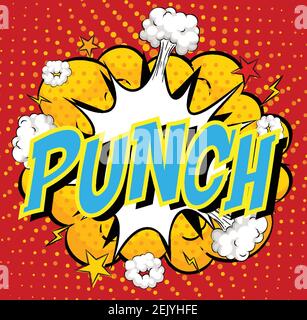 Word Punch on comic cloud explosion background illustration Stock ...