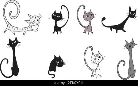 vector cartoon cats action emoji set background Stock Vector Image ...