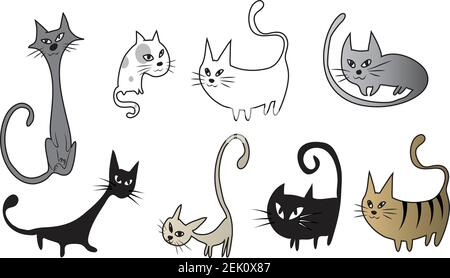 vector cartoon cats action emoji set background Stock Vector Image ...