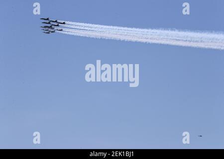 US Navy Air Department personnel give the thumbs up to retract the ...