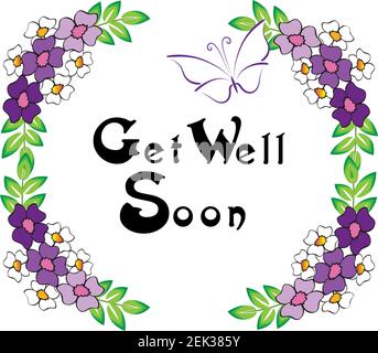 get well soon with vector flowers border design Stock Photo - Alamy