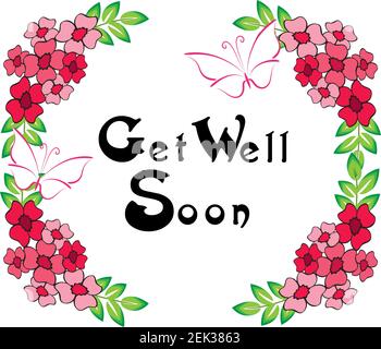 get well soon with vector flowers border design Stock Photo - Alamy