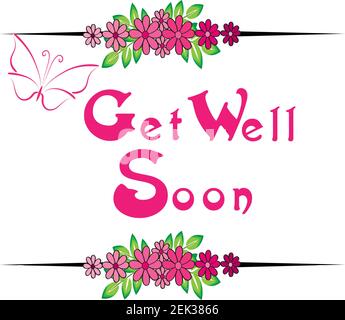 get well soon with vector flowers border design Stock Photo - Alamy