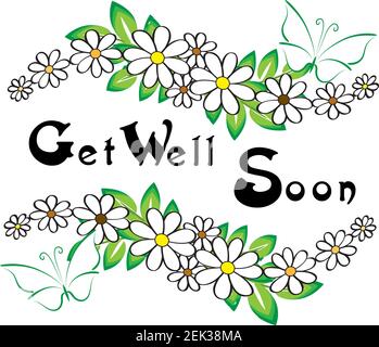 get well soon with vector flowers border design Stock Photo - Alamy