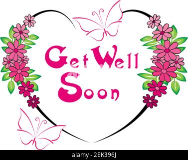 get well soon with vector flowers border design Stock Photo - Alamy